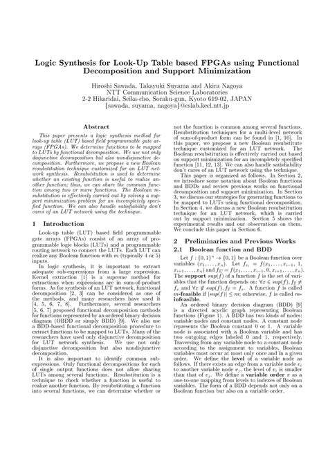 pdf logic synthesis for look up table based fpgas using functional decomposition and support
