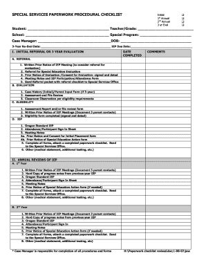 Fillable Online Redmond K12 Or SPECIAL SERVICES PAPERWORK PROCEDURAL