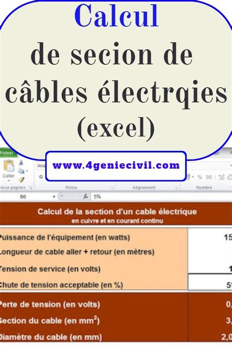 Excel de calcul de section de câble électrique Electricity Cable