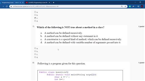 nptel programming in java week 2 assignment quiz jan april 2020 youtube