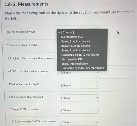 Solved Lab Measurements Match The Measuring Tool On The Right With