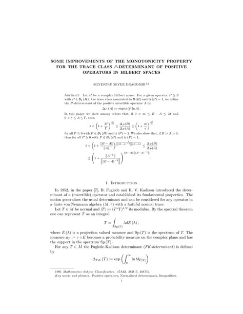 pdf some improvements of the monotonicity property for the trace class p determinant of