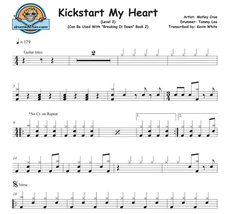 Motley Crue Kickstart My Heart Drum Transcription Level 2