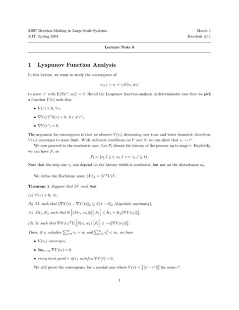 1 lyapunov function analysis