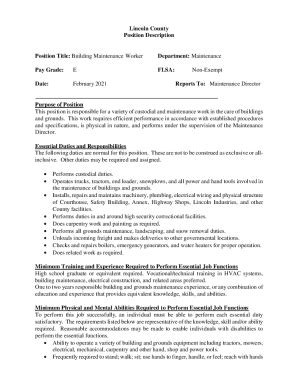 Fillable Online Co Lincoln Wi Building Maintenance Worker Department
