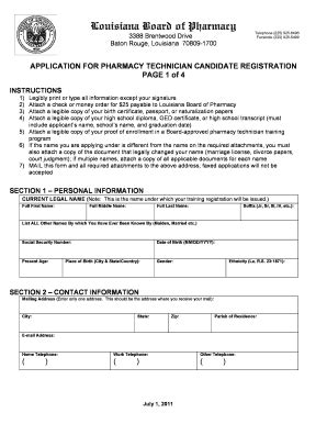 Fillable Online Pharmacy La TAApplication For Registration DOC