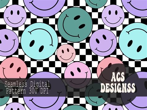 Checkered Smiley Face Digital Paper Seamless Repeating Pattern