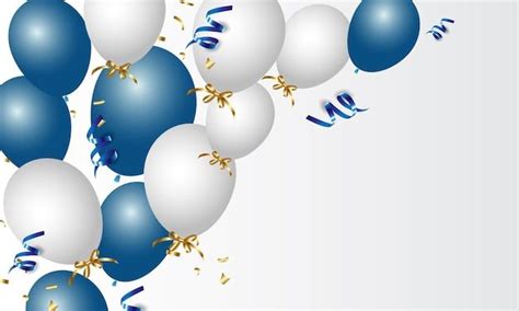 Globo Azul Y Oro Ribon Con Fondo Azul Vector Premium Globos Azules
