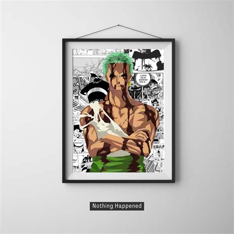 Zoro One Piece Anime Poster Nothing Happened Stoic Wall Art Comic