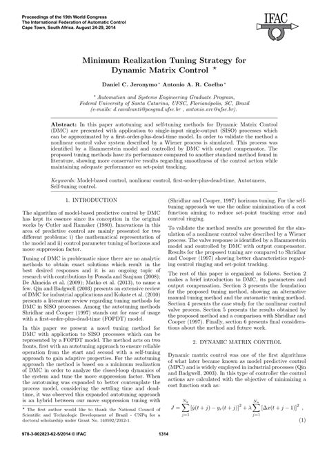 pdf minimum realization tuning strategy for dynamic matrix control
