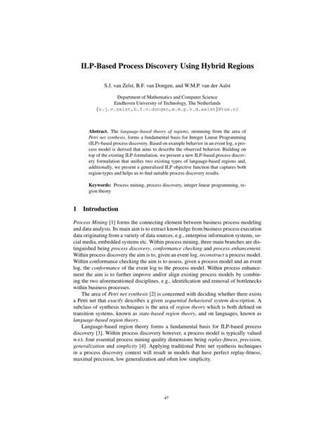 pdf ilp based process discovery using hybrid regions