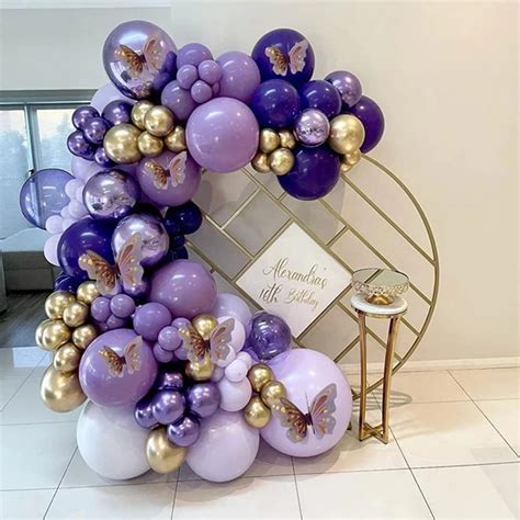 90Pcs Purple Ballon Garland Arch Kit Metallic Gold Purple Dark Light