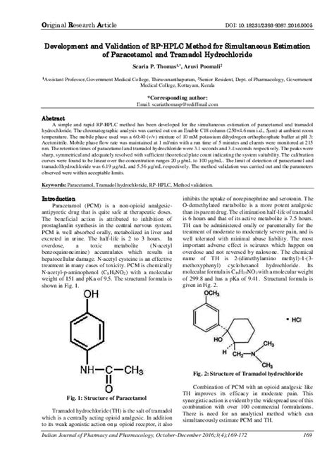 pdf development and validation of rp hplc method for simultaneous estimation of paracetamol