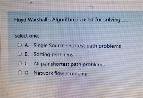Solved Floyd Warshall S Algorithm Is Used For Solving Chegg