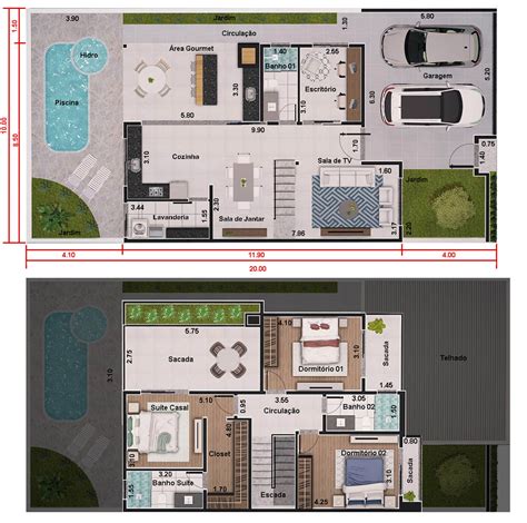 Sobrado 3 quartos e escritório Projetos de Casas Modelos de