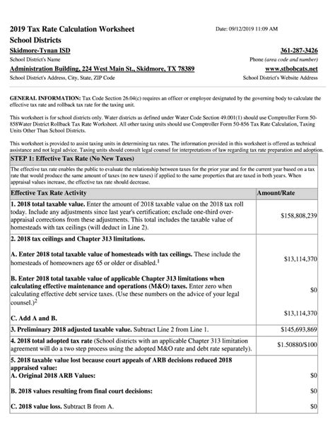 Fillable Online 2019 Tax Rate Calculation Worksheet Fax Email Print