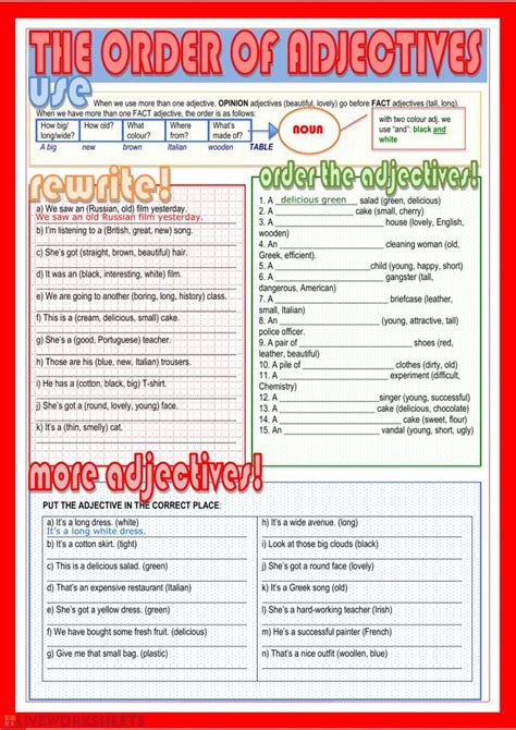 Ordering Of Adjectives Worksheet