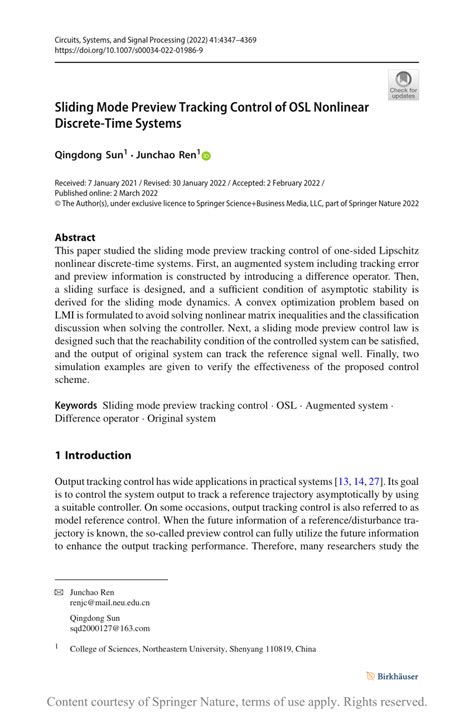 sliding mode preview tracking control of osl nonlinear discrete time systems request pdf