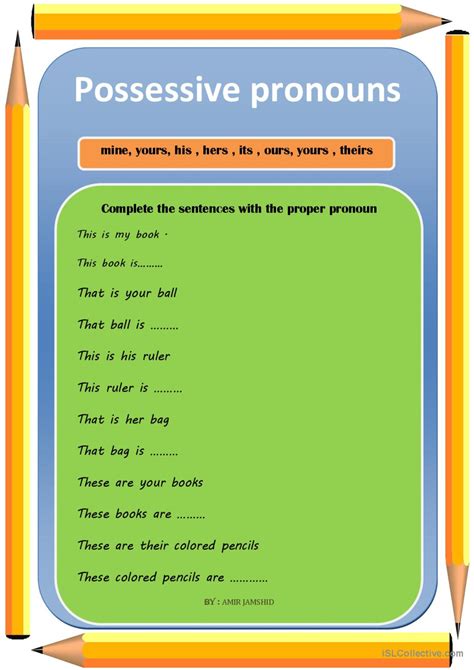Possessive Pronouns And Personal Pronouns Esl Grammar NBKomputer