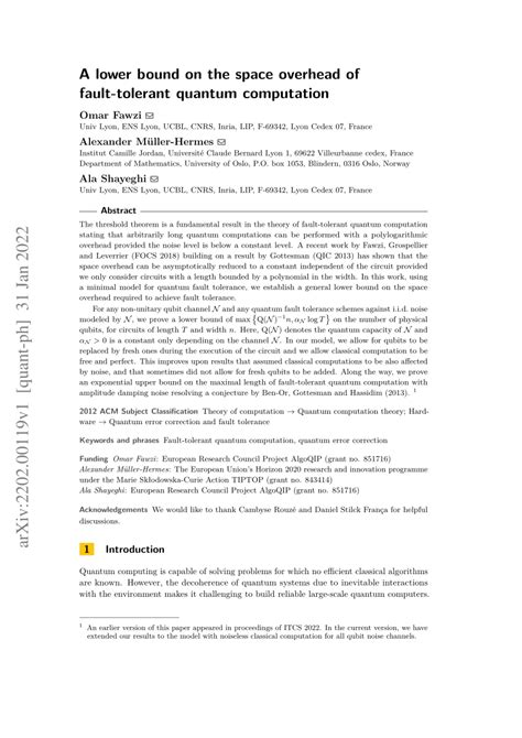 pdf a lower bound on the space overhead of fault tolerant quantum computation