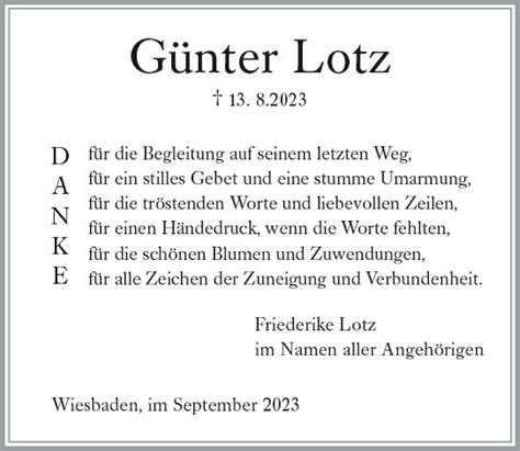 Traueranzeigen Von G Nter Lotz Vrm Trauer De