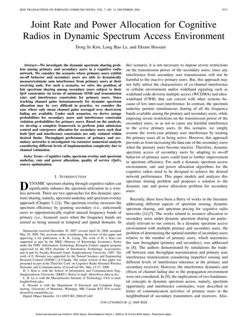 pdf joint rate and power allocation for cognitive radios in dynamic spectrum access environment