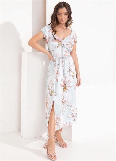 Vestido Floral Verde Fenda Quintess