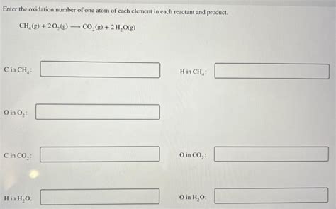 Solved Enter The Oxidation Number Of One Atom Of Each Chegg
