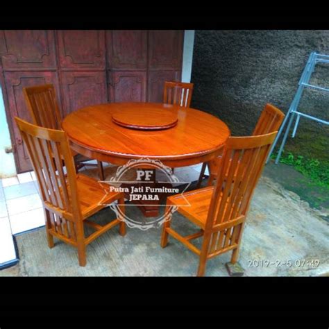 Jual Meja Makan Putar Kayu Jati Meja Makan Bundar Kursi 5 Model