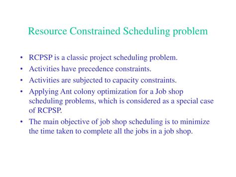ppt resource constrained project scheduling problem powerpoint presentation id 157776