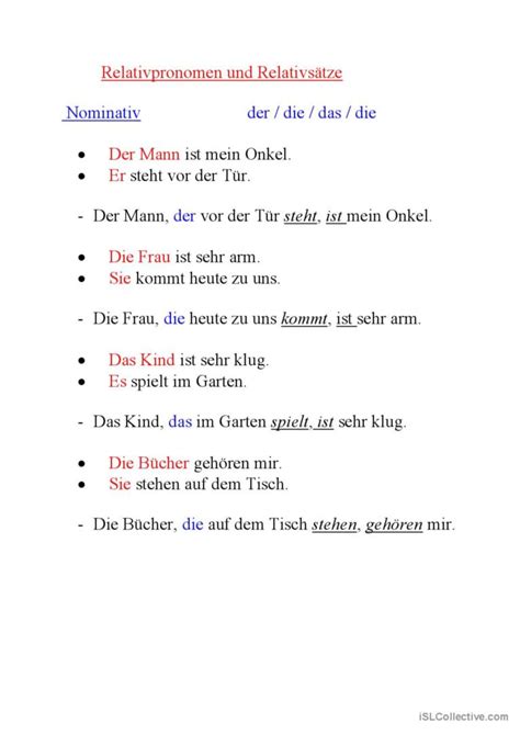 Relativpronomen und Relativsätz Deutsch DAF Arbeitsblätter pdf doc