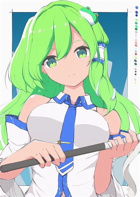 Safebooru 1girl Absurdres Bangs Bare Shoulders Blue Background Blue Necktie Border Breasts