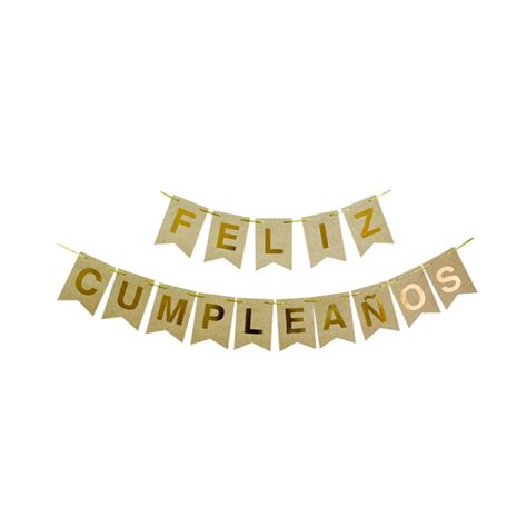 Banderin Feliz Cumpleaños Kraft con Stamping Dorado Cotillón Party Expres