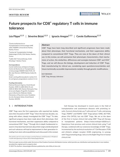 PDF Future Prospects For CD8 Regulatory T Cells In Immune Tolerance