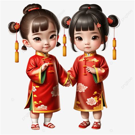 중국 전통 치파오를 입은 귀여운 아이들 입고 있는 귀여운 아이들 중국어 번체 치파오 중국 전통 치파오를 입은 아이들 PNG