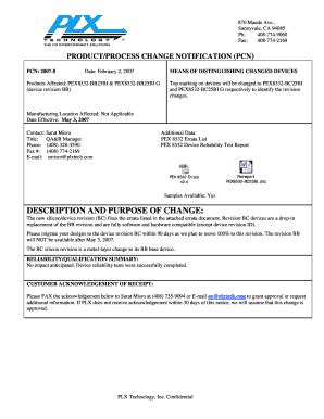 Fillable Online PRODUCTPROCESS CHANGE NOTIFICATION PCN Fax Email Print