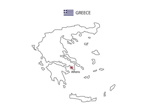 Hand Draw Thin Black Line Vector Of Greece Map With Capital City Athens