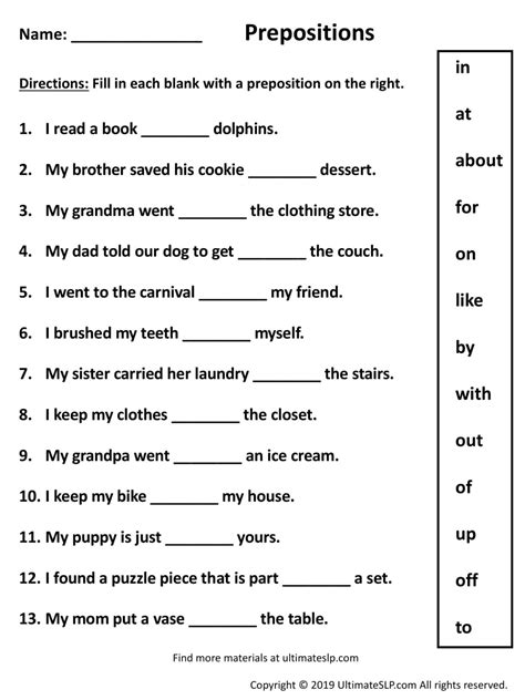 Preposition Worksheets Printable Prepositions Worksheets For Grade