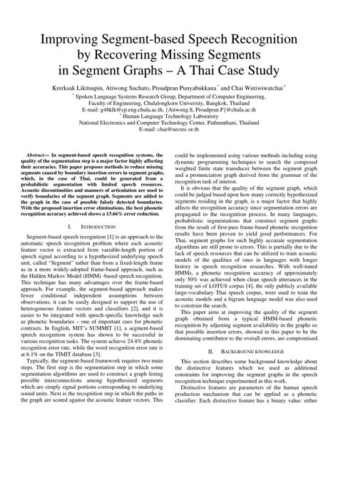 pdf improving segment based speech recognition by recovering missing segments in segment