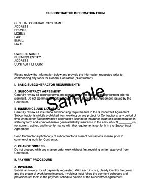 Fillable Online Subcontractor Information Form Nationallienlaw Fax