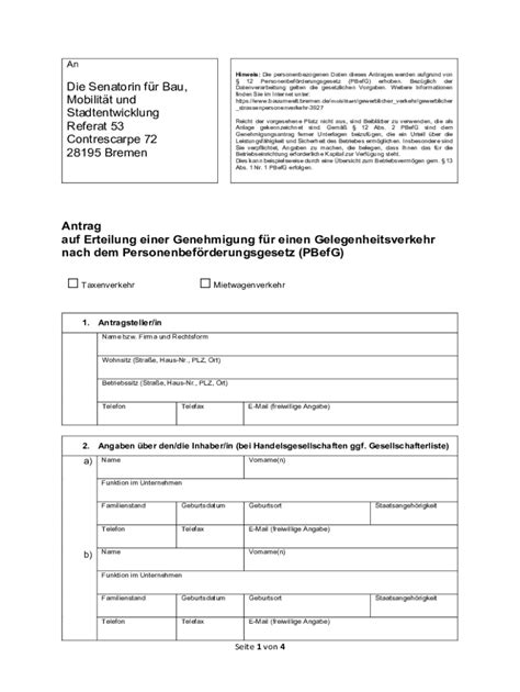Ausfüllbar Online Antrag auf Erteilung einer Genehmigung fr den
