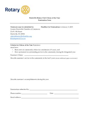 Fillable Online Rotary Citizen Of The Year Nomination Form