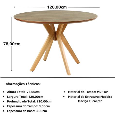 Mesa de Jantar Redonda 120cm Marci Premium em Madeira Maciça e MDF
