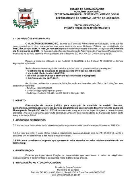 Preenchível Disponível Licitaes Prefeitura de Erval Velho Fax Email