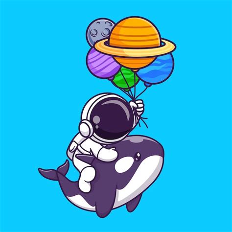 Lindo Astronauta Y Ballena Flotando Con Planeta Globo En El Espacio