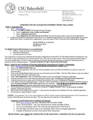 Fillable Online Csub CERTIFICATE OF CLEARANCE INSTRUCTION SHEET Fax
