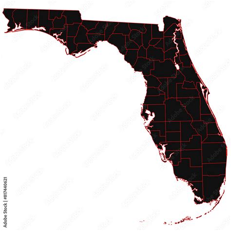 Outline Florida Map With Counties On White Background Administrative