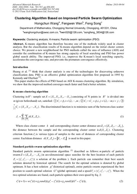 clustering algorithm based on improved particle swarm optimization scientific