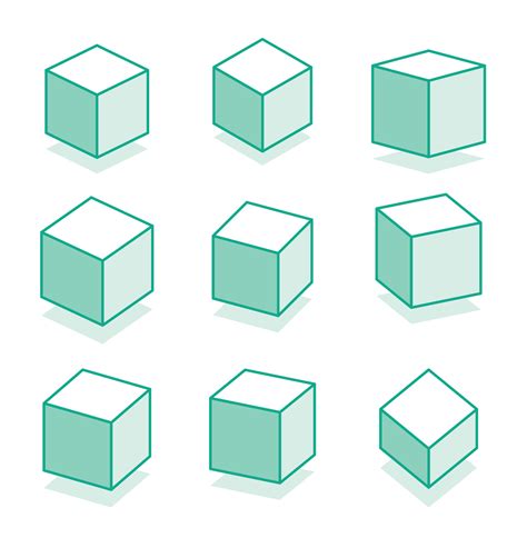 3d Cubes In Different Isometric Projections Outline Objects Isolated