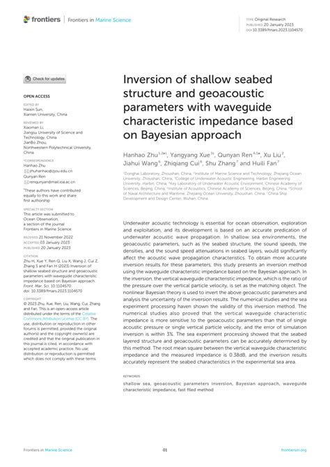 pdf inversion of shallow seabed structure and geoacoustic parameters with waveguide